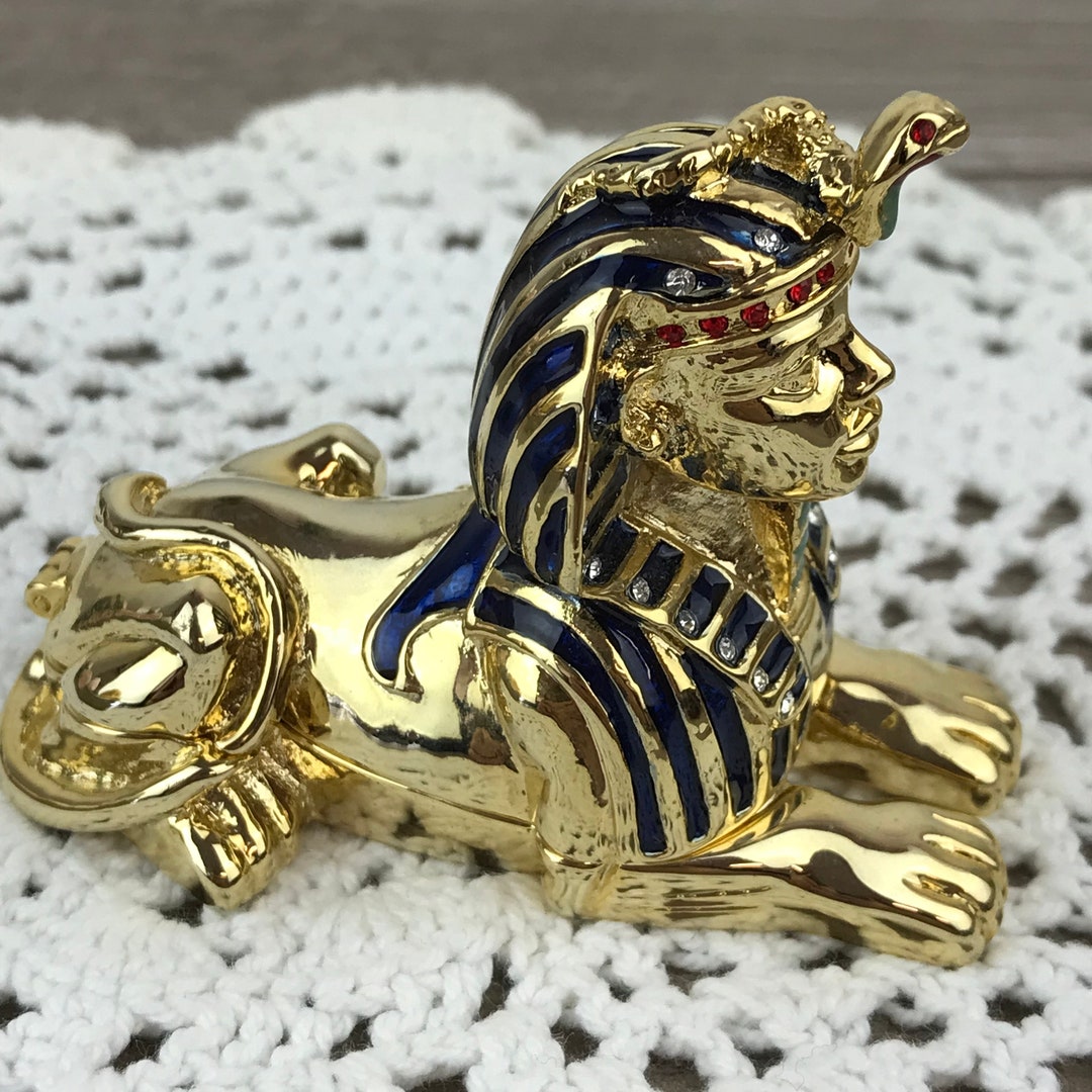 Vintage Enameled Metal Egyptian Sphinx Pill Box Bejeweled - Etsy