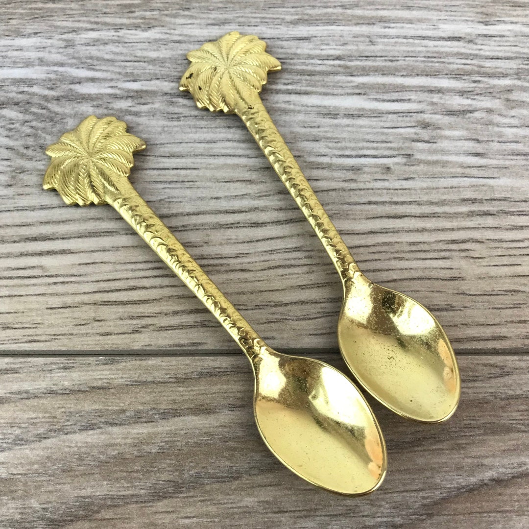 Vintage Gold Plated Sugar Spoons With Palm Trees, 2 Piece Set, Tea ...