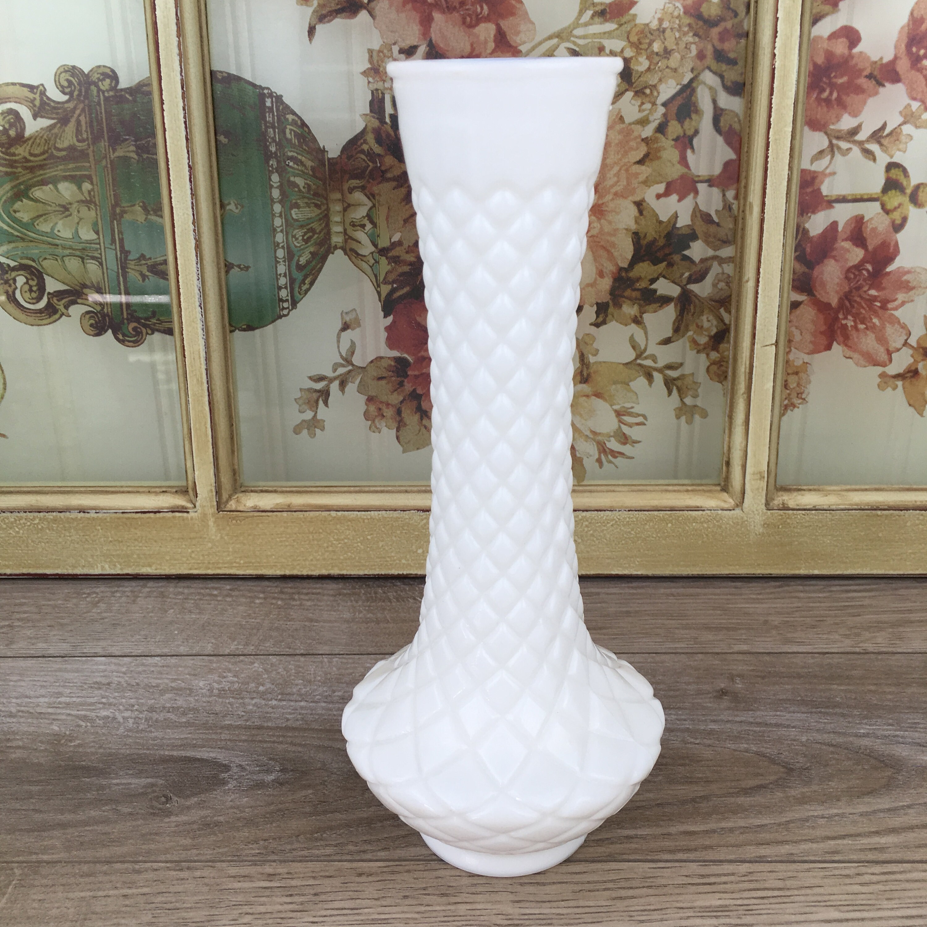 Vintage Milk Glass Vase by Randall Diamond Pattern Milk - Etsy