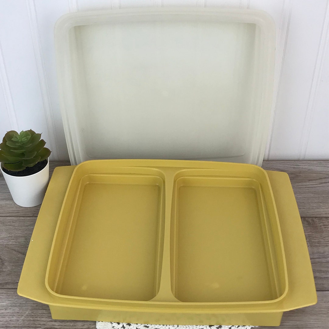 Vintage Harvest Gold Tupperware Divided Container, 2 Sections Meat ...