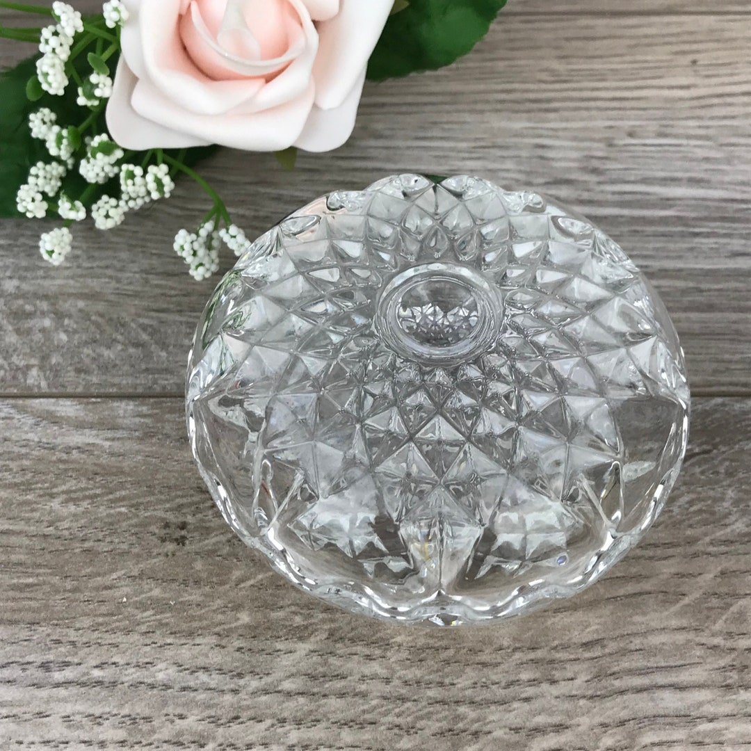 Vintage Cut Glass Covered Trinket Dish, Mid-century Diamond & Star ...