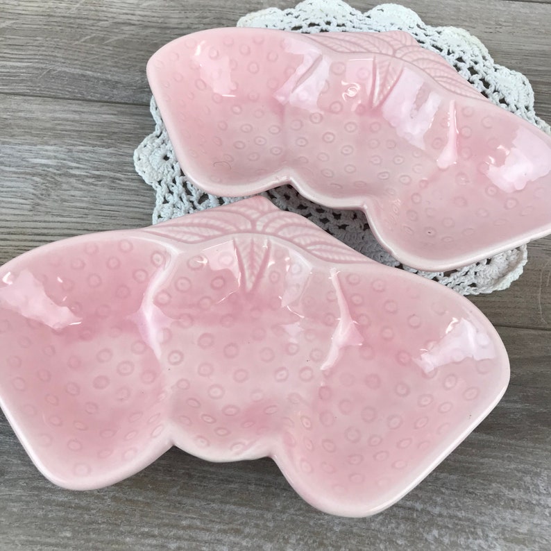 Set of 2 Vintage Belmar Pottery Strawberry Serving Dishes, Pink Ceramic ...