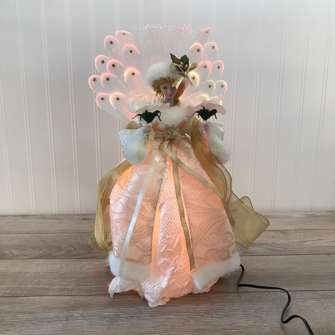 Vintage Fiber Optic Angel Lighted Christmas Tree Topper Tree Top