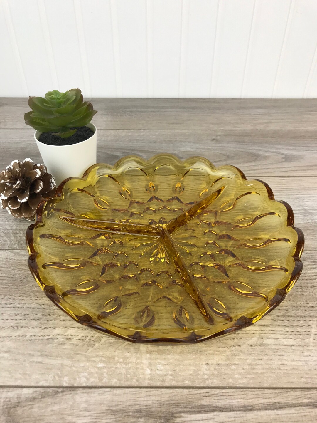 Vintage Anchor Hocking Amber Glass Relish Dish: Honey Gold Fairfield ...