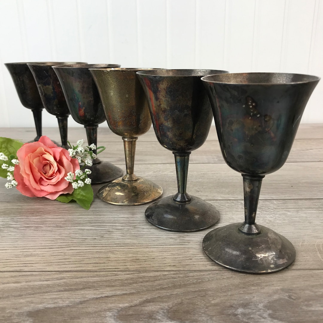 Vintage RODD Silver Plated Goblets, Set of 6 Old & Tarnished Silver ...