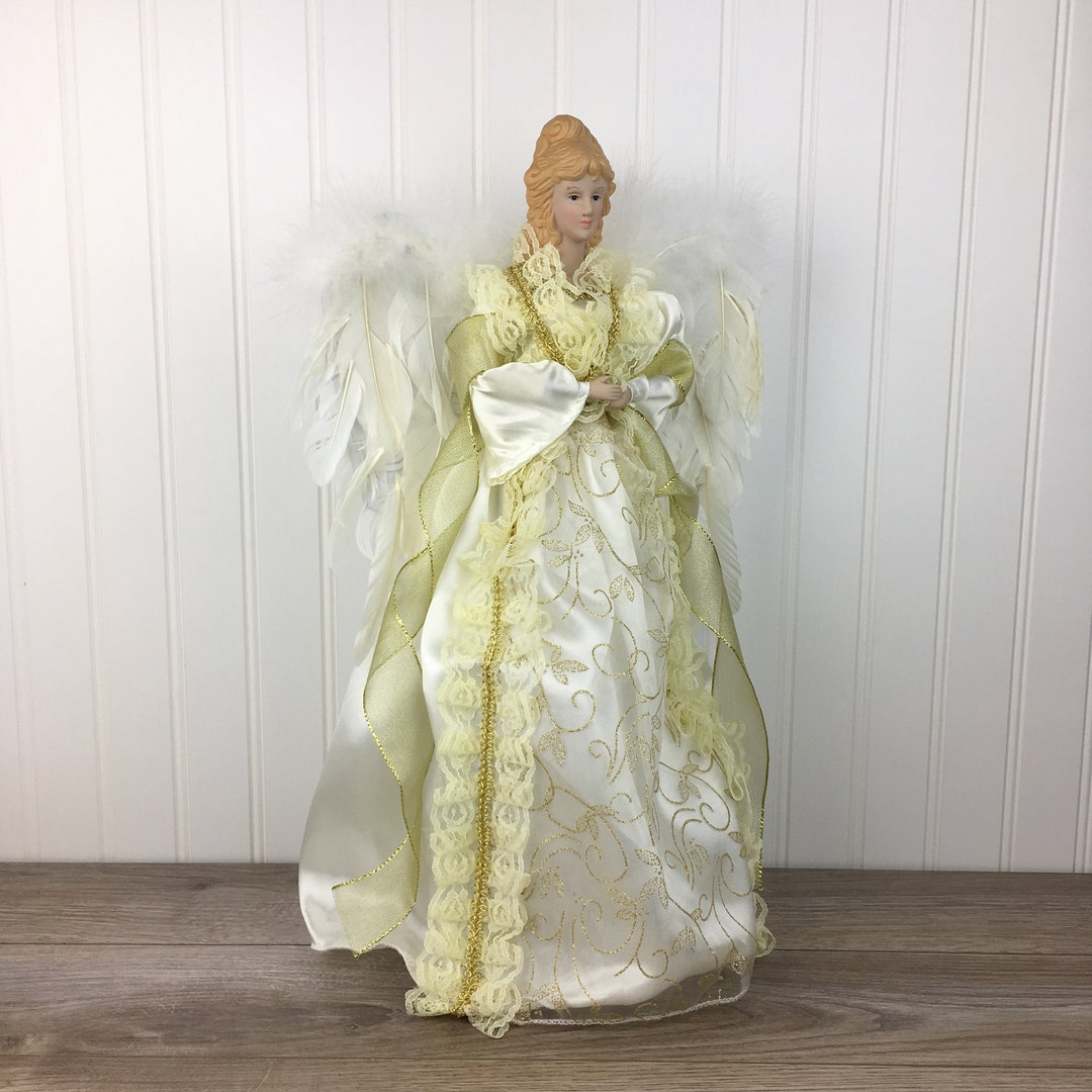 Vintage Tree Top Angel, Christmas Tree Topper, Tall 19", Ivory Satin ...