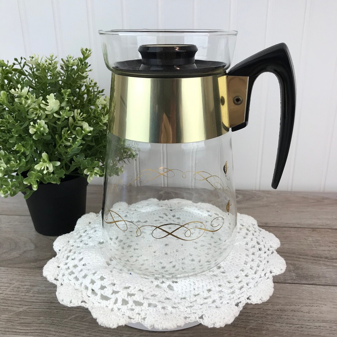 Vintage 1950'S MCM 6 Cups Glass Coffee Carafe With Gold Scroll Pattern ...