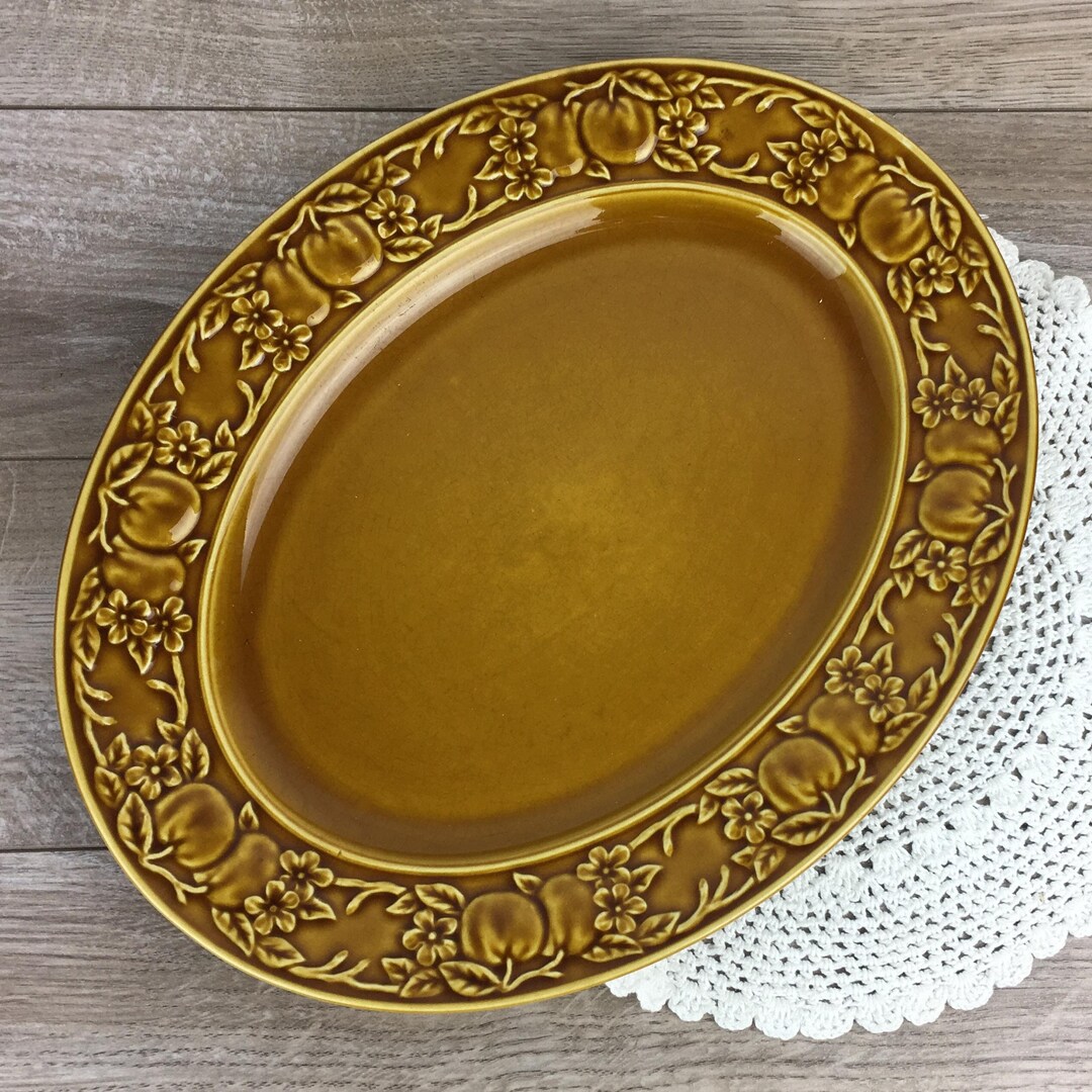 Vintage Myott Ironstone Serving Platter: Embossed Fruit, Retro Tan ...