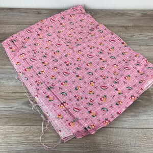 Vintage 80s Checkered Pink With Fruit Pattern Sewing Fabric 43 X 58 ...