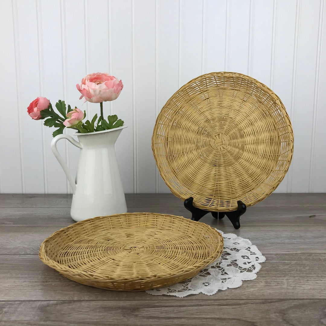 Vintage Wicker Plates, Set of 2 Paper Plate Holders, Rattan Plate ...