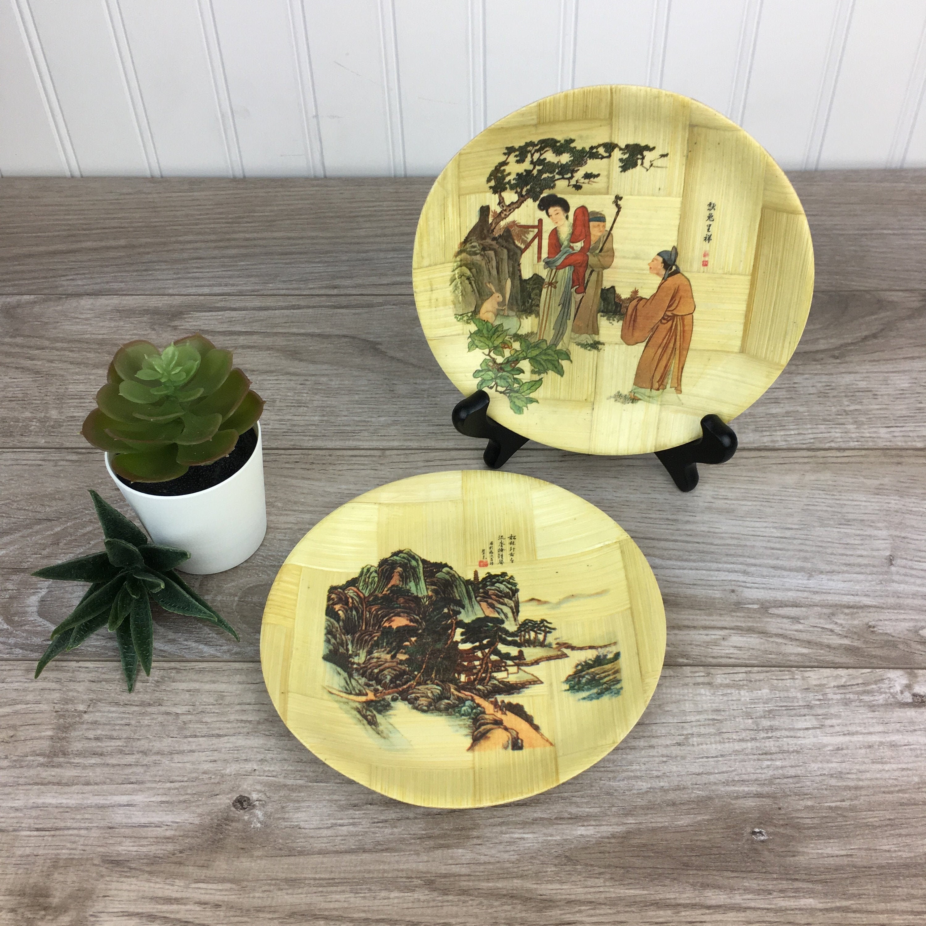 Vintage Chinese Bamboo Plates Set of 2 Woven Wood 6'' - Etsy Australia