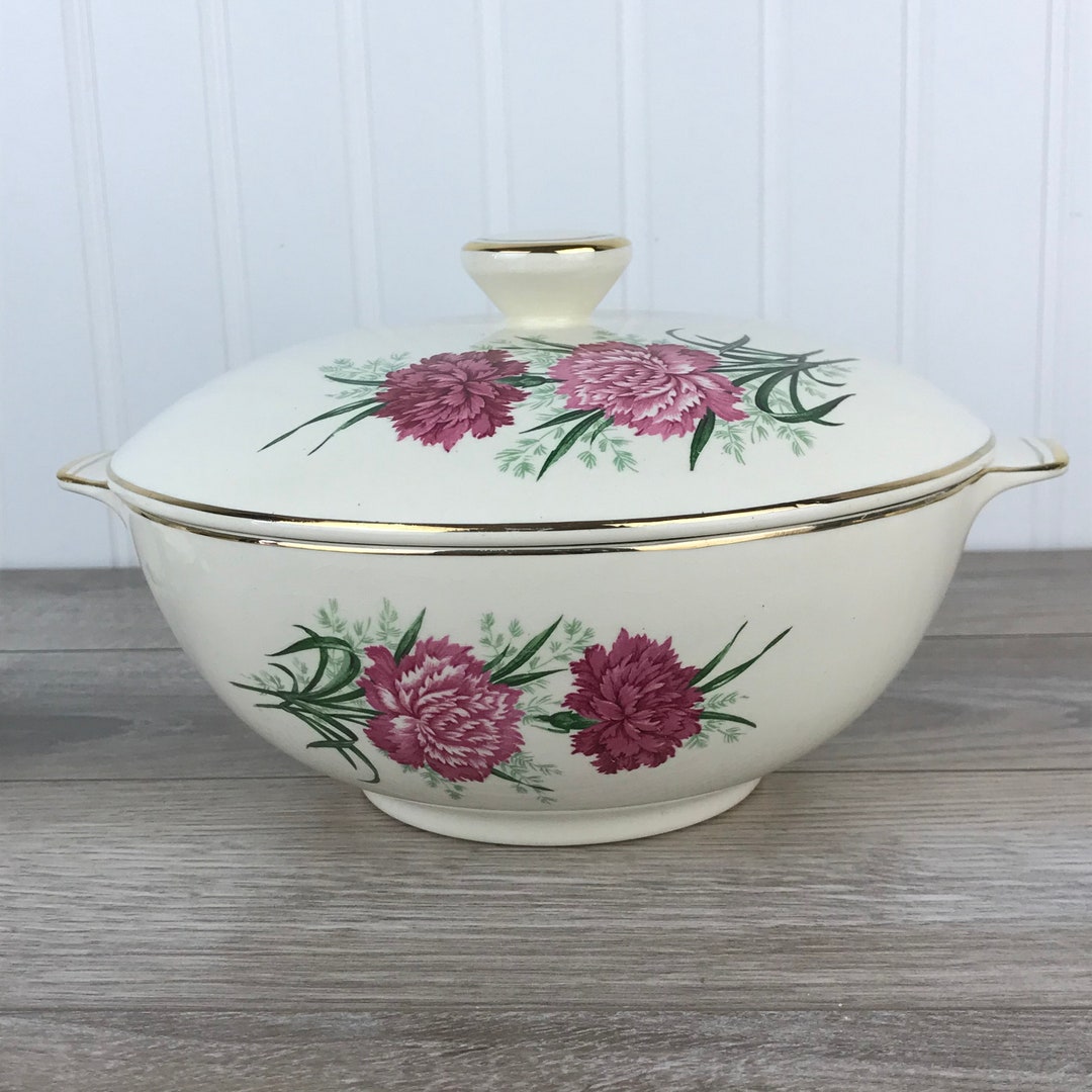 Vintage Alfred Meakin Covered Serving Bowl, Pink Carnation Pattern, 22 ...