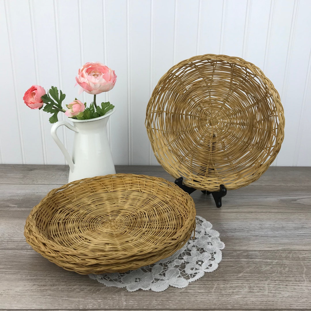 Vintage Wicker Plates, Set of 4 Paper Plate Holders, Rattan Plate ...