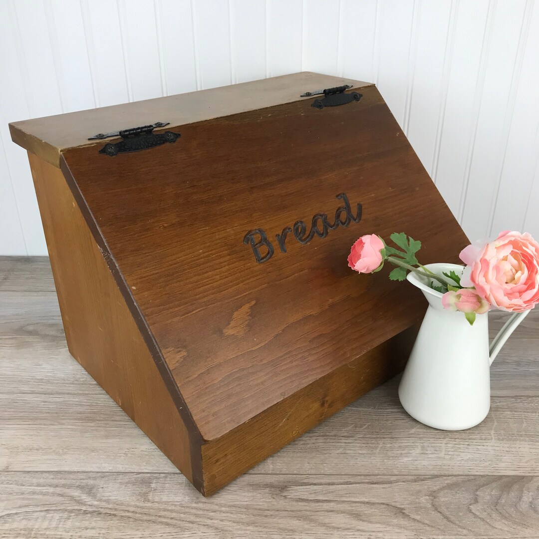 Vintage Large Wooden Bread Box, Open Top, Rustic Cabin Decor, Kitchen ...