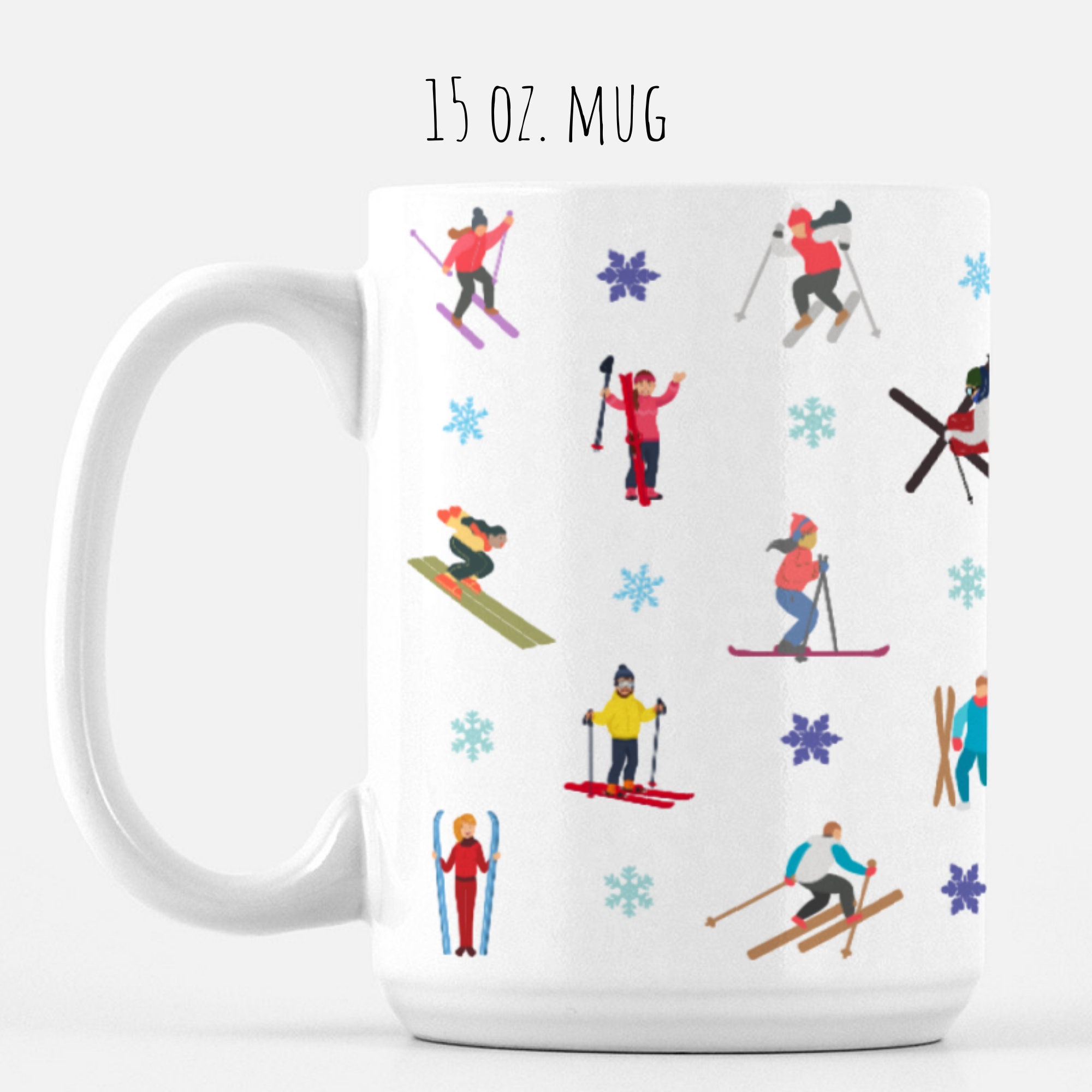 Ski Mug Allover Skier and Snowflake Print Cute Winter Mug - Etsy