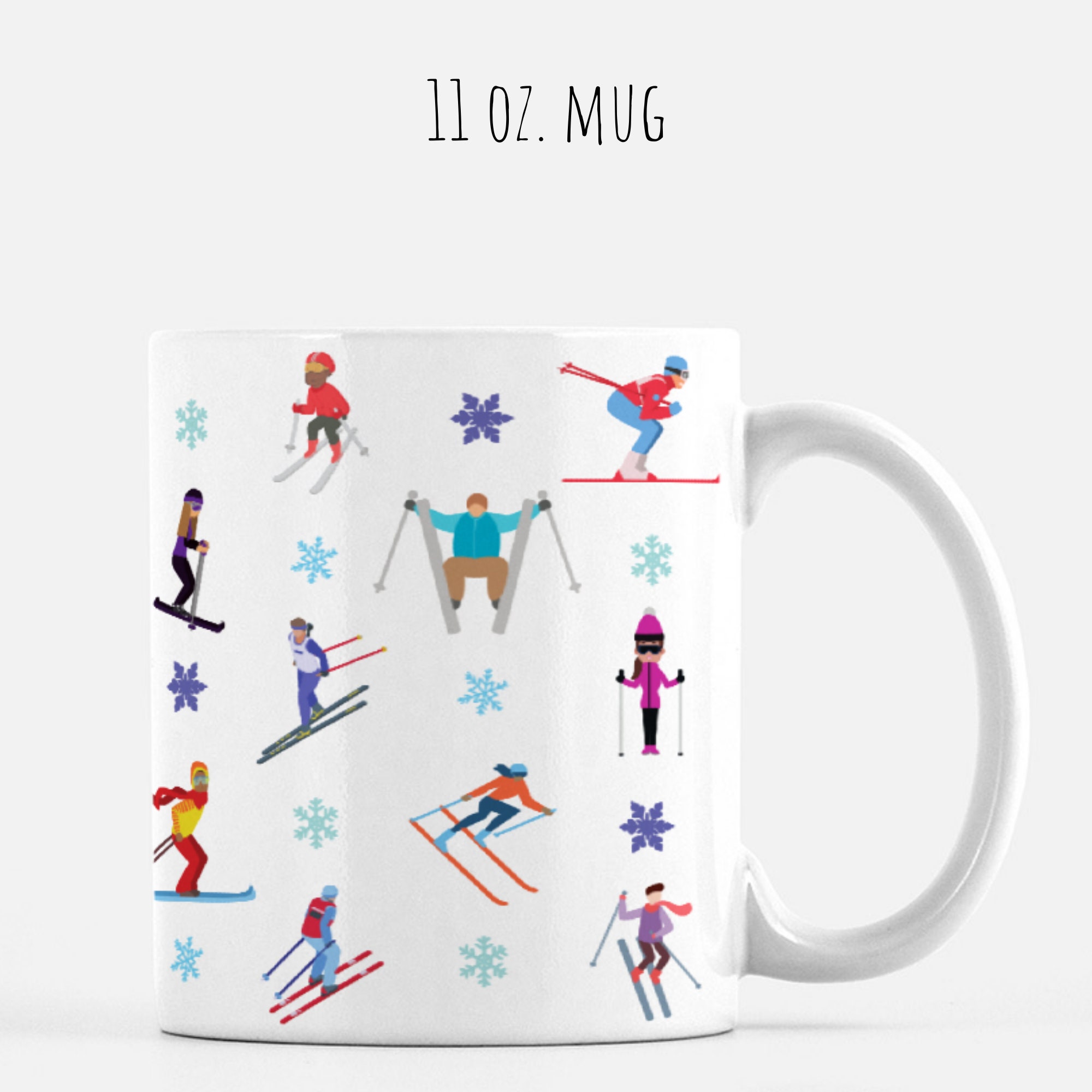 Ski Mug Allover Skier and Snowflake Print Cute Winter Mug - Etsy