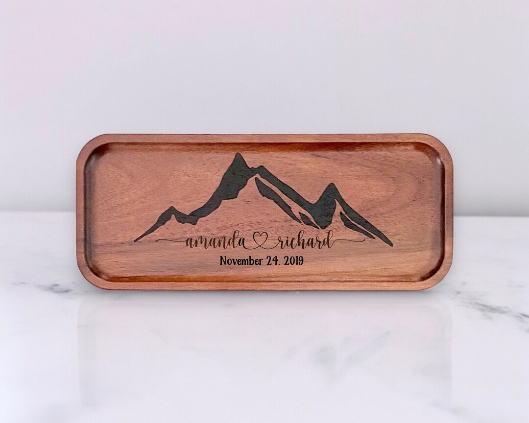Custom Engraved Wood Tray, Personalized Mountain Top Engagement Gift ...