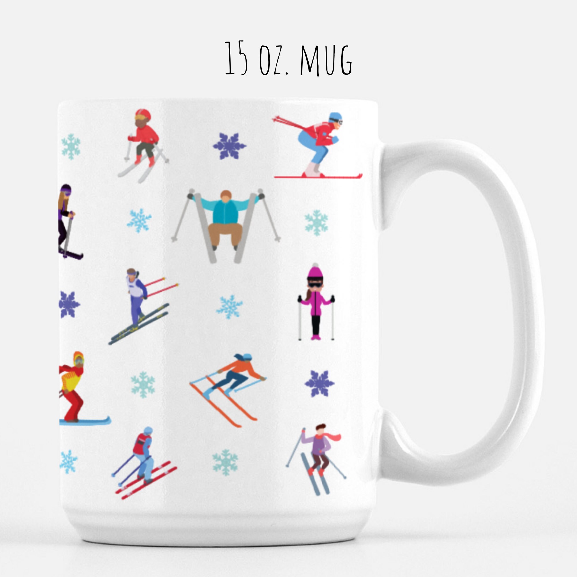 Ski Mug Allover Skier and Snowflake Print Cute Winter Mug - Etsy
