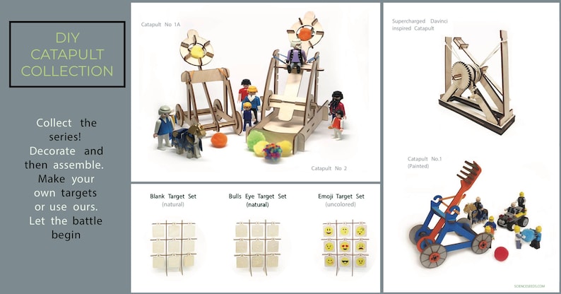 DIY Laser Cut Catapult and Target Kit, Wooden Miniature Catapult, Gift ...