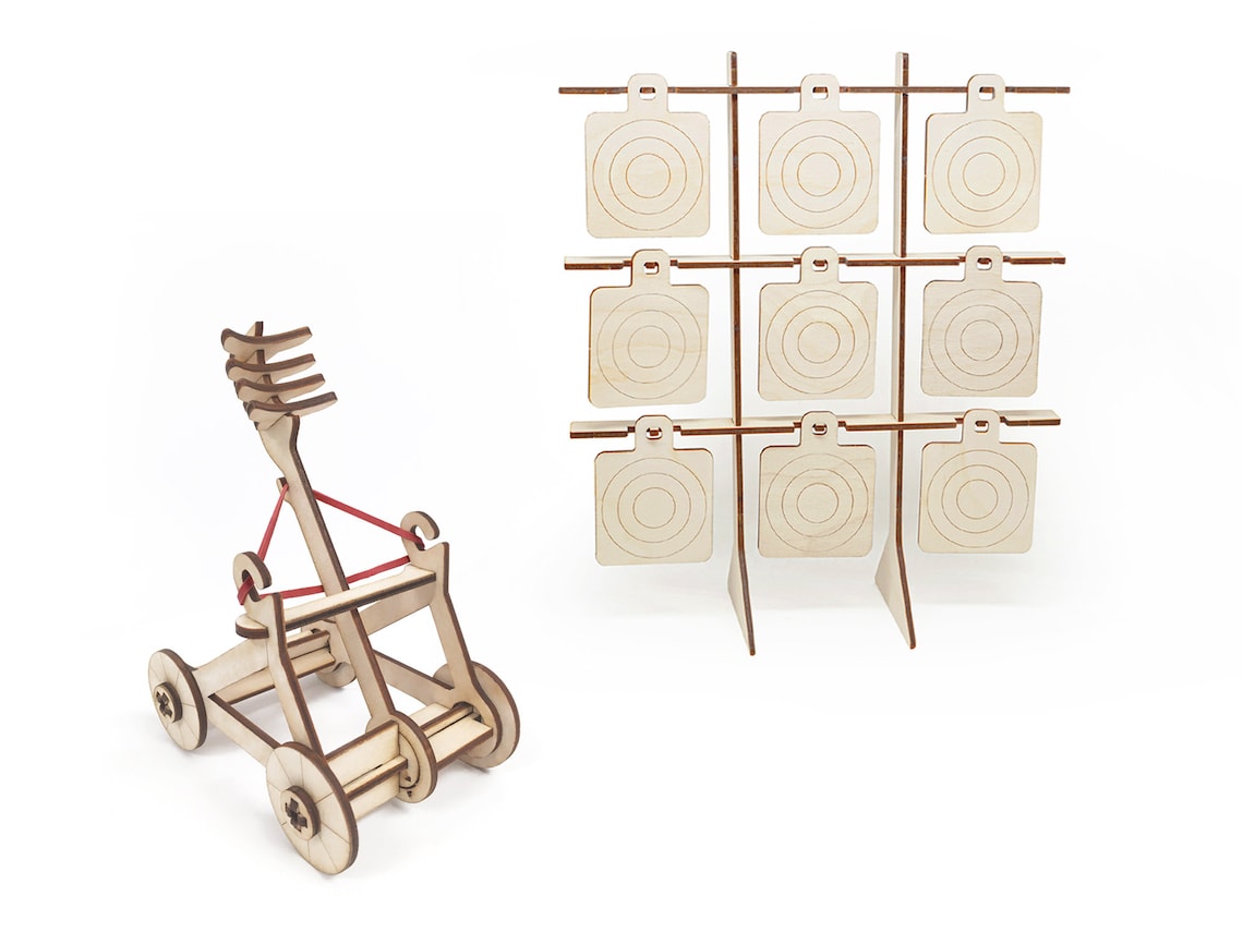 DIY Laser Cut Catapult and Target Kit, Wooden Miniature Catapult, Gift ...