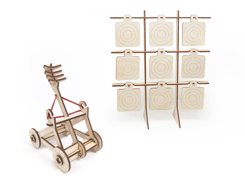 DIY Laser Cut Catapult and Target Kit, Wooden Miniature Catapult, Gift ...