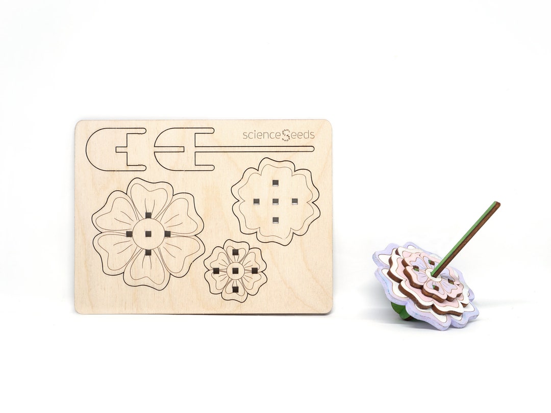 Hibiscus Flower Spinning Top Kit, DIY Tops, Wooden Tops, Lasercut Wood ...