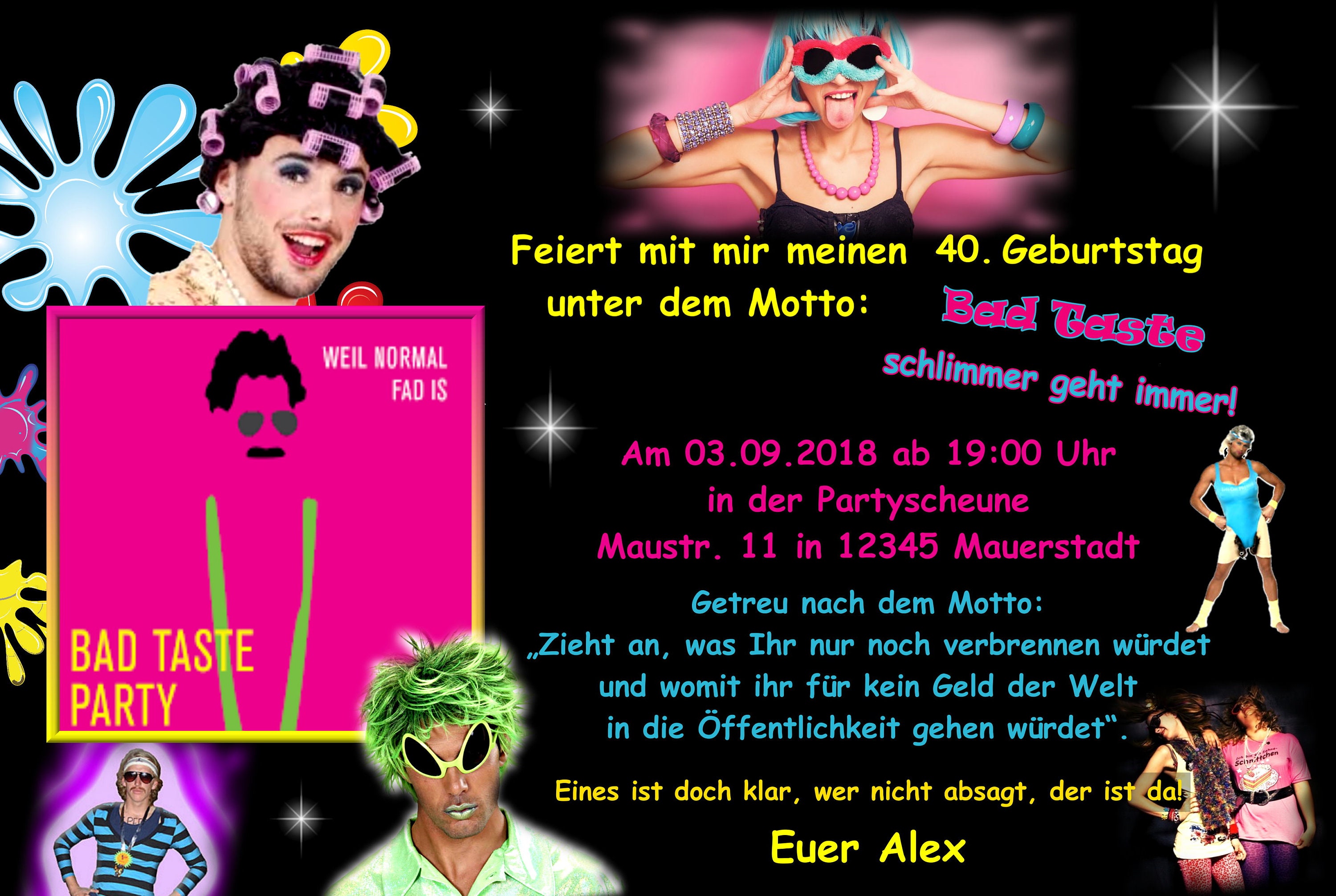 10 Invitation Cards Bad Taste Birthday Party Retro Theme Party Bad ...