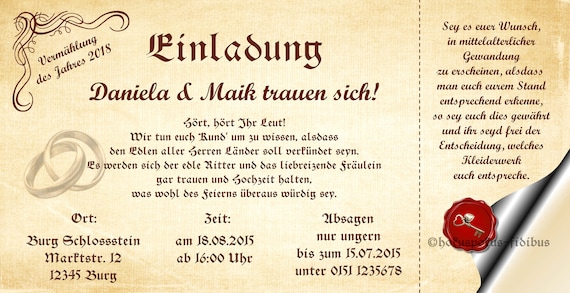 25 Einladungskarten Hochzeit Einladungen Mittelalter 21 x 105 - Etsy.de