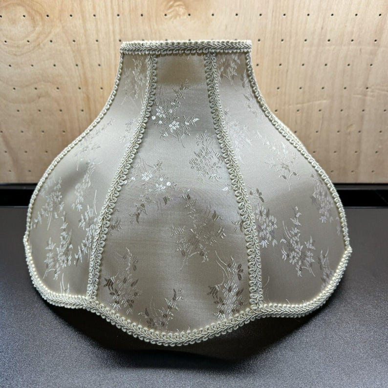Victorian Lamp Shade Damask Floral & Trim Antique White Brocade 12h X ...