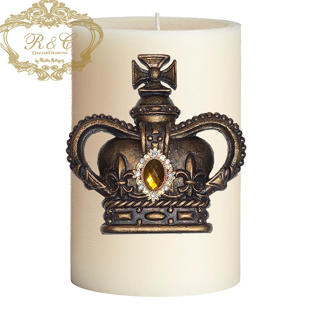 Pillar Candle Pin Accent CROWN Embellished Handmade Rhinestones Craft ...