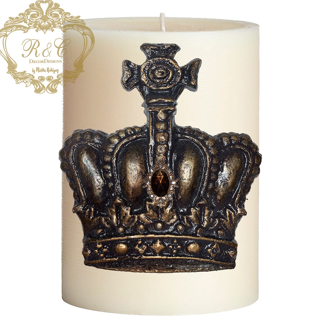 Pillar Candle Pin Accent CROWN Embellished Handmade Rhinestones Craft ...