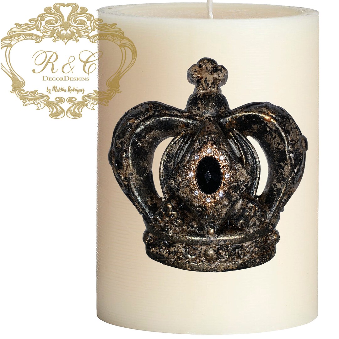 Pillar Candle Pin CROWN Ornate Embelished Handmade Rhinestones Craft ...