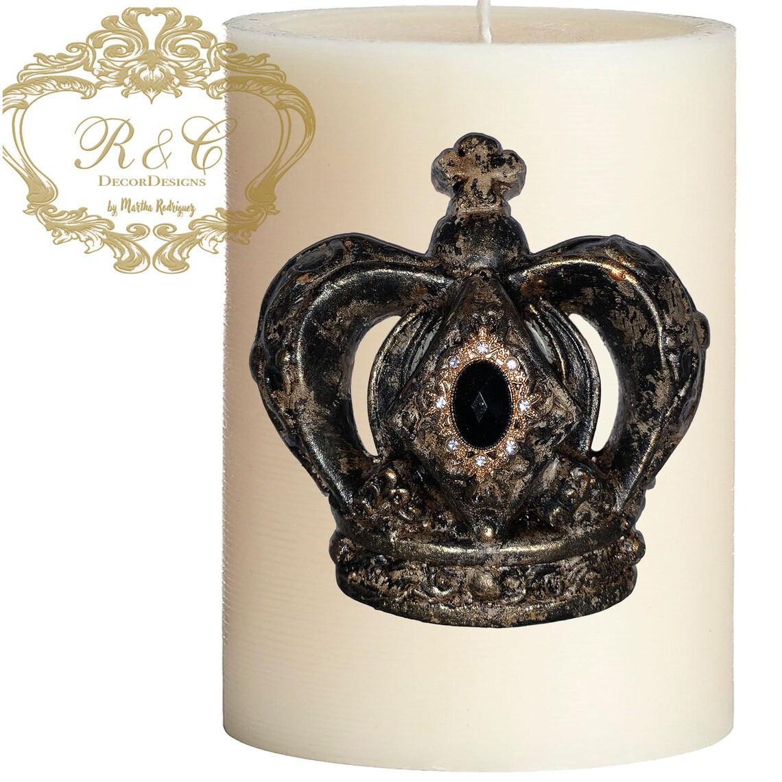 Pillar Candle Pin CROWN Ornate Embelished Handmade Rhinestones Craft ...