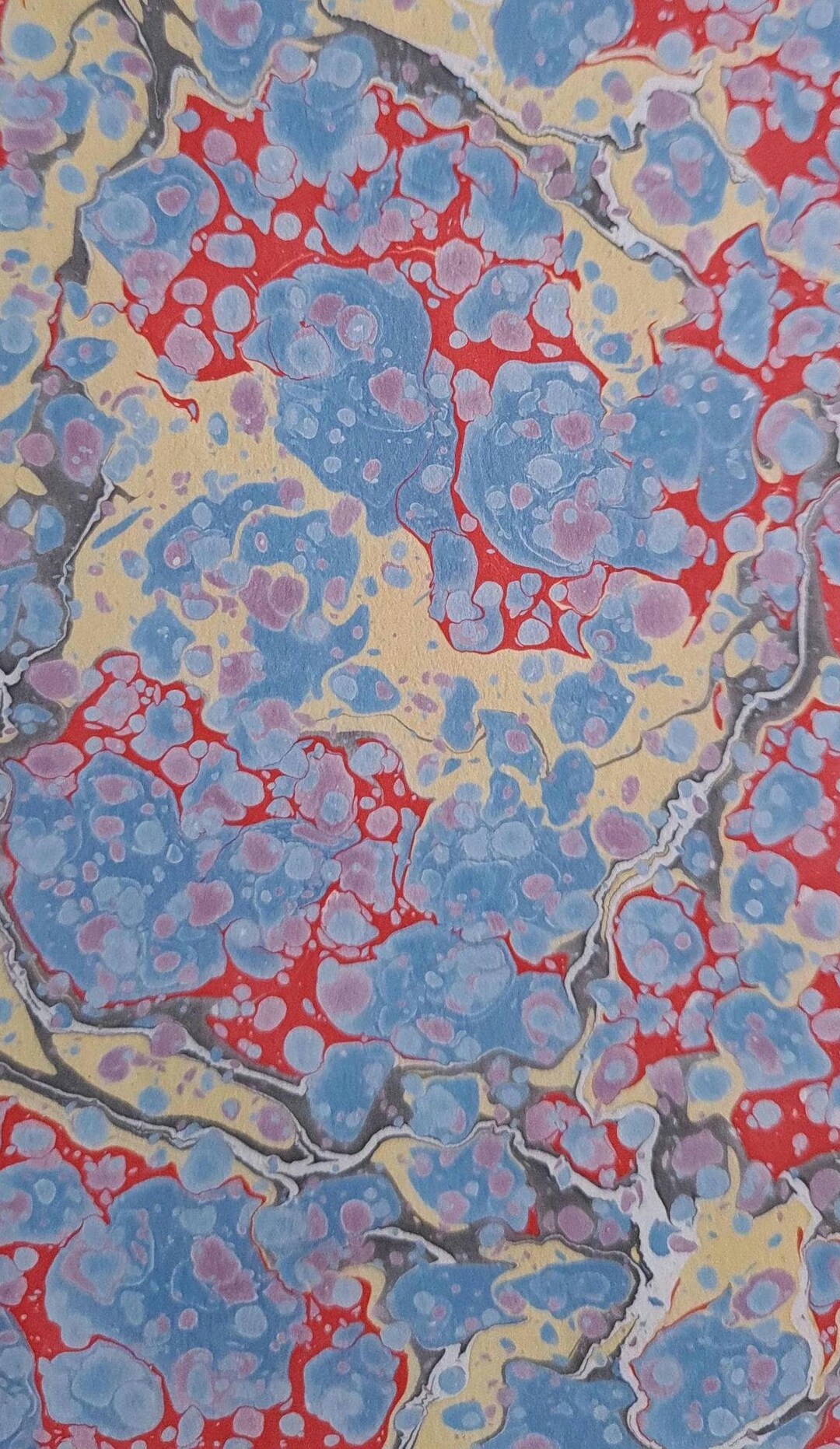 Handmade Marbled Paper, Red and Blue Spots, Decorative, Bookbinding ...