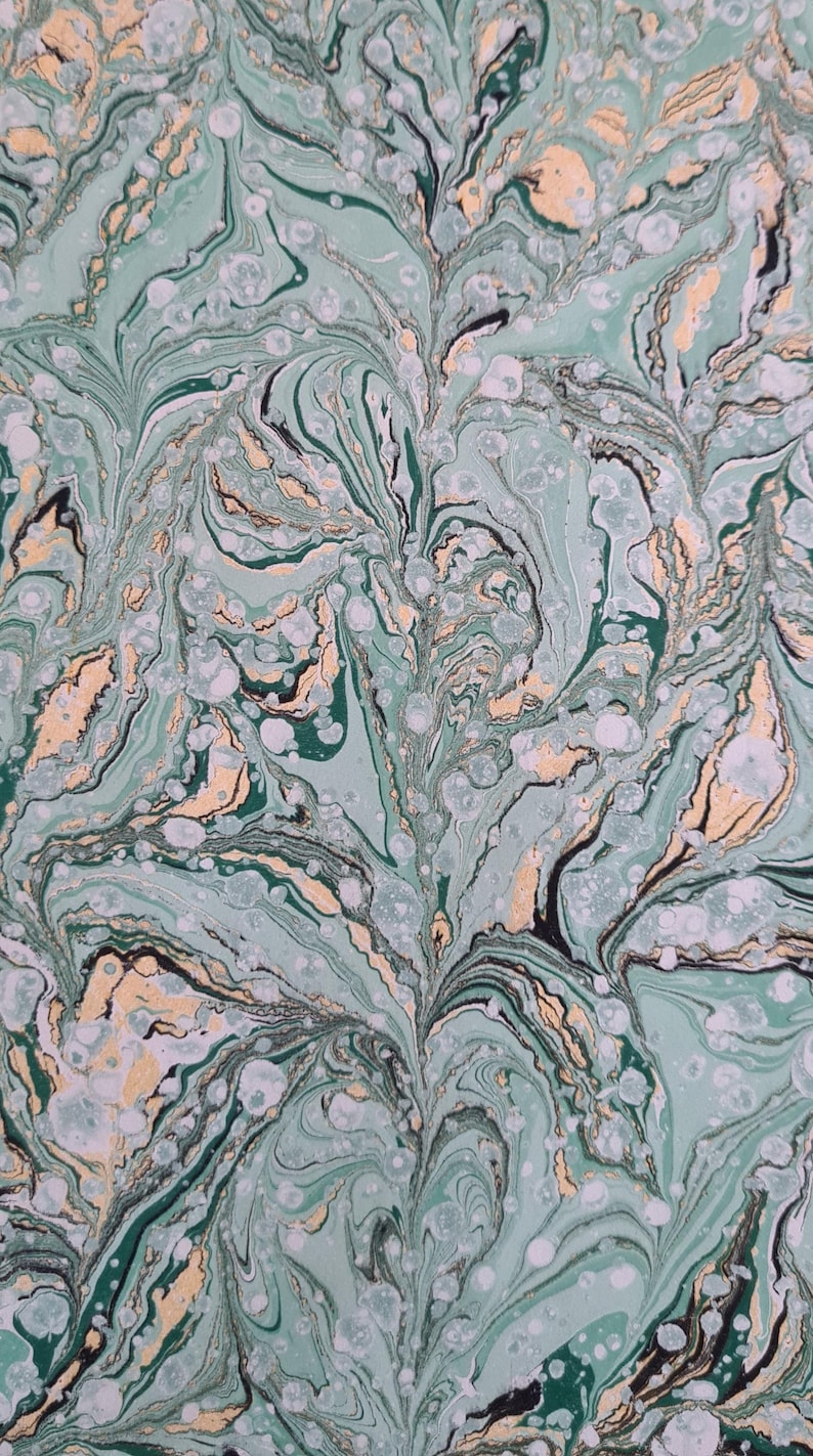 Handmade Marbled Paper, Frosty Greens, Decorative, Bookbinding ...