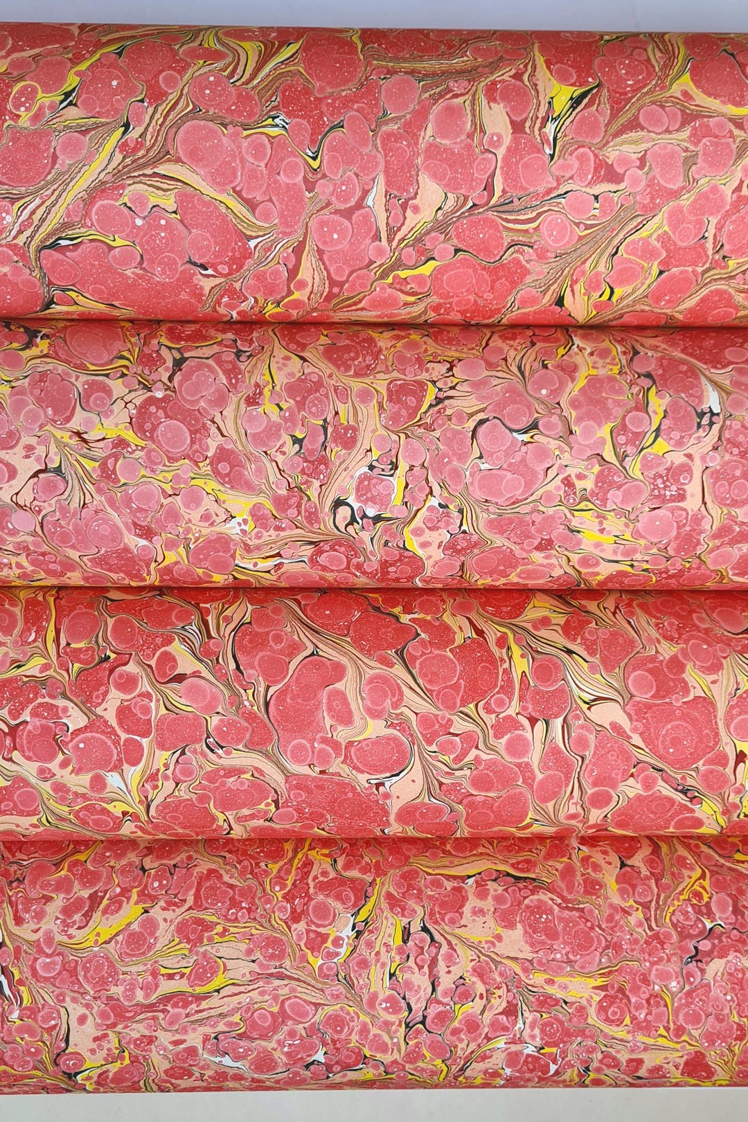 Handmarbled Pape, Pink & Red Ebru Art, Bookbinding Endpaper, Decorative ...