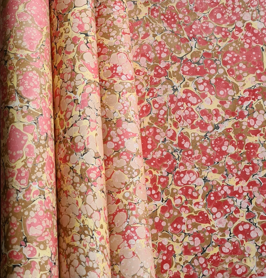 Handmade Red Marbled Paper: Ebru Art Bookbinding Endpaper (49.5 X 34.5 ...