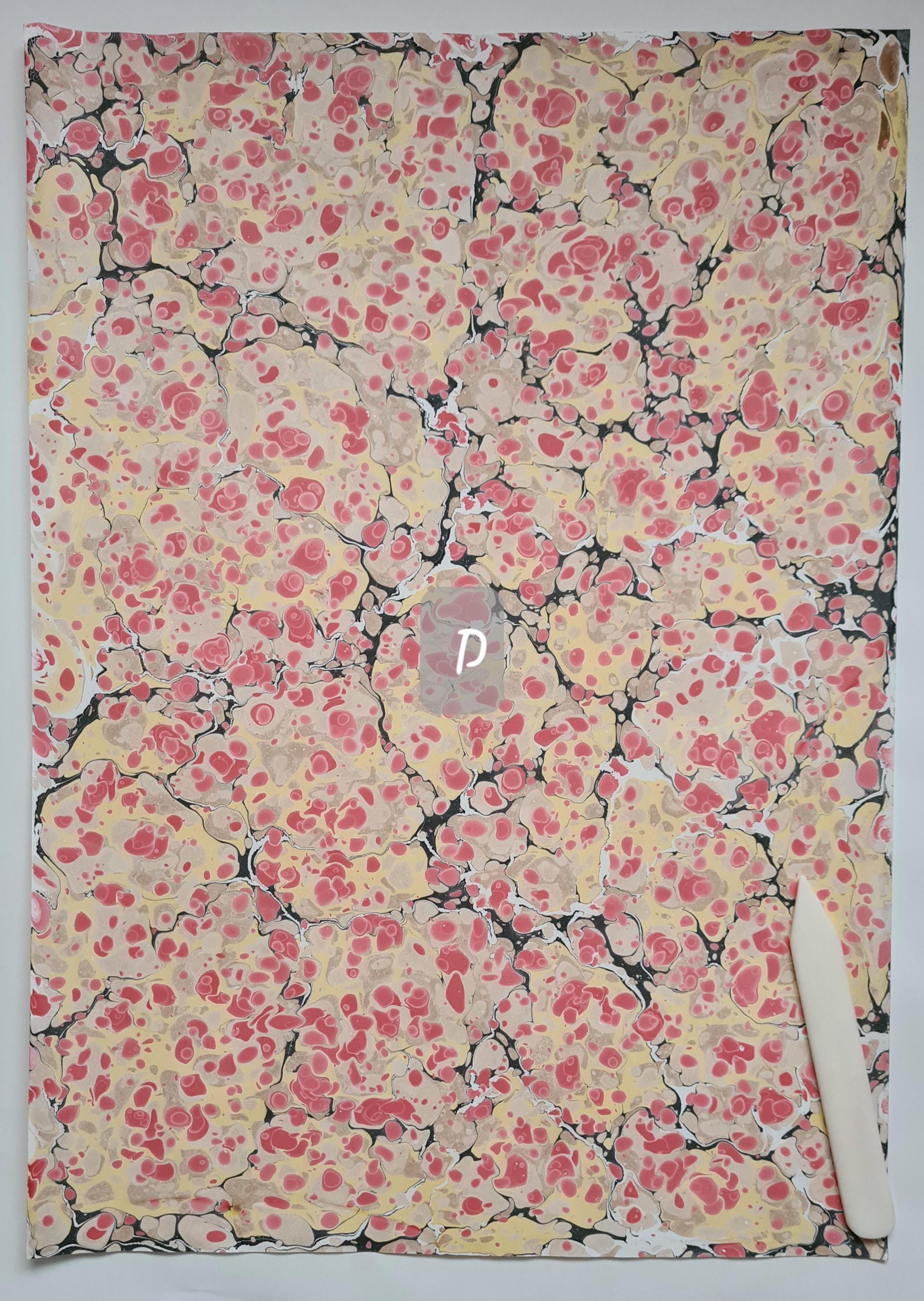 Handmade Red Marbled Paper: Ebru Art, Bookbinding Endpaper (49.5 X 34.5 ...