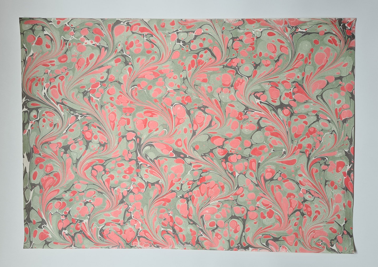 Handmade Marbled Paper: Light Forest Green Ebru Art (50 X 34.5 Cm) - Etsy