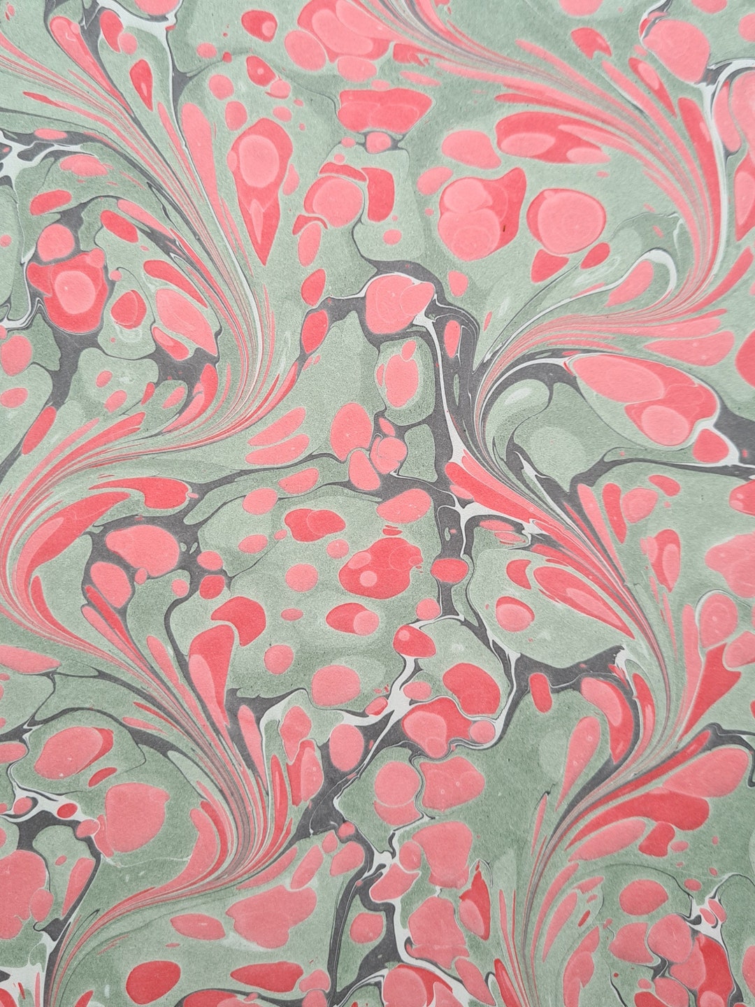 Handmade Marbled Paper: Light Forest Green Ebru Art (50 X 34.5 Cm) - Etsy