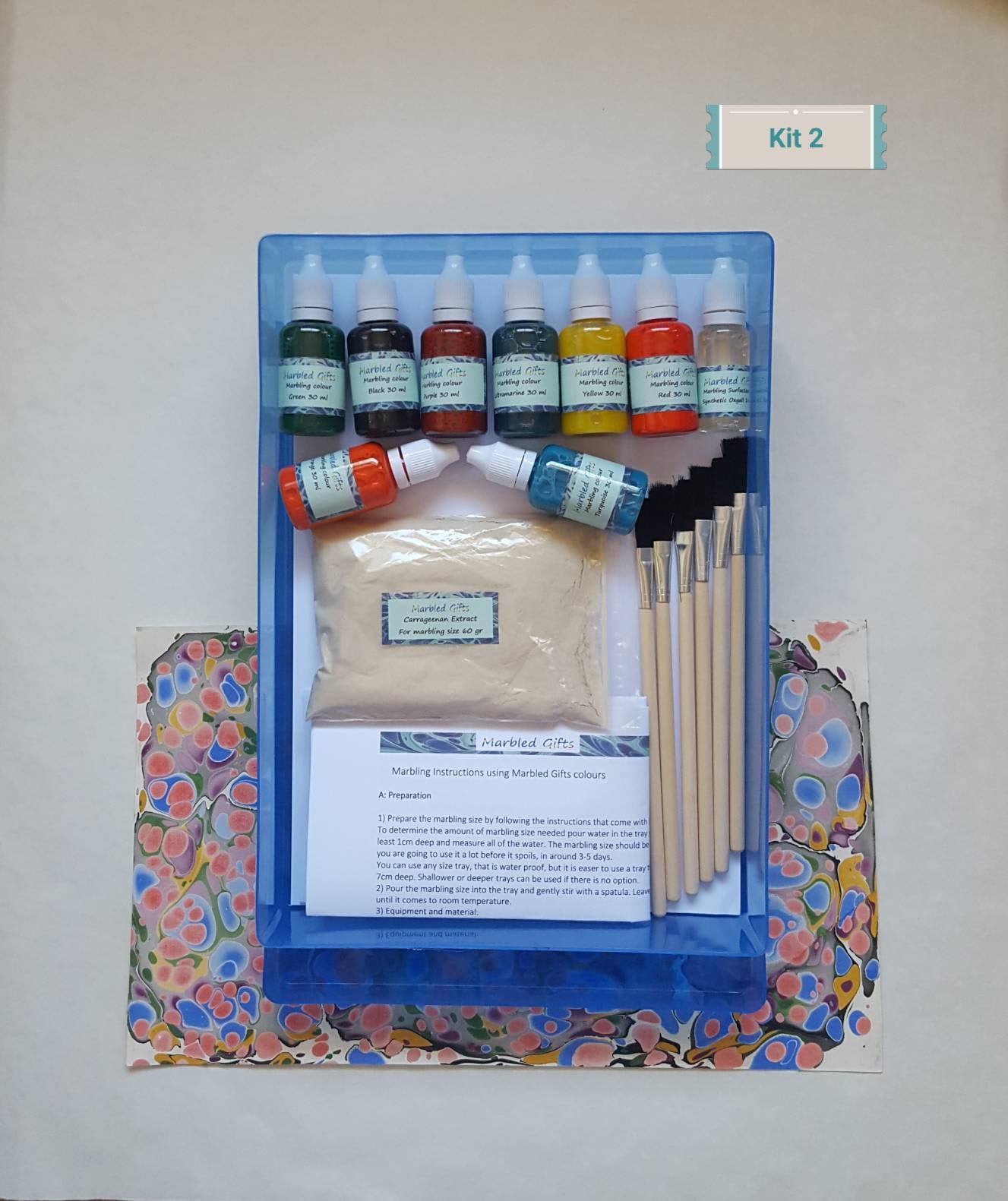 Marbling Kit 2 Ready To Use Complete With Tray and Paper Ebru | Etsy
