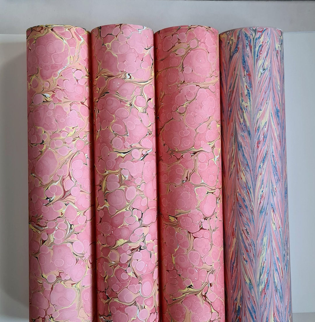 Handmarbled Ebru Art Paper: Red Spot Design, Bookbinding Endpaper ...