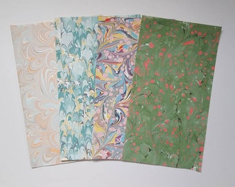 4x Handmade Marbled Paper, Bookbinding Endpaper, Stationary ...