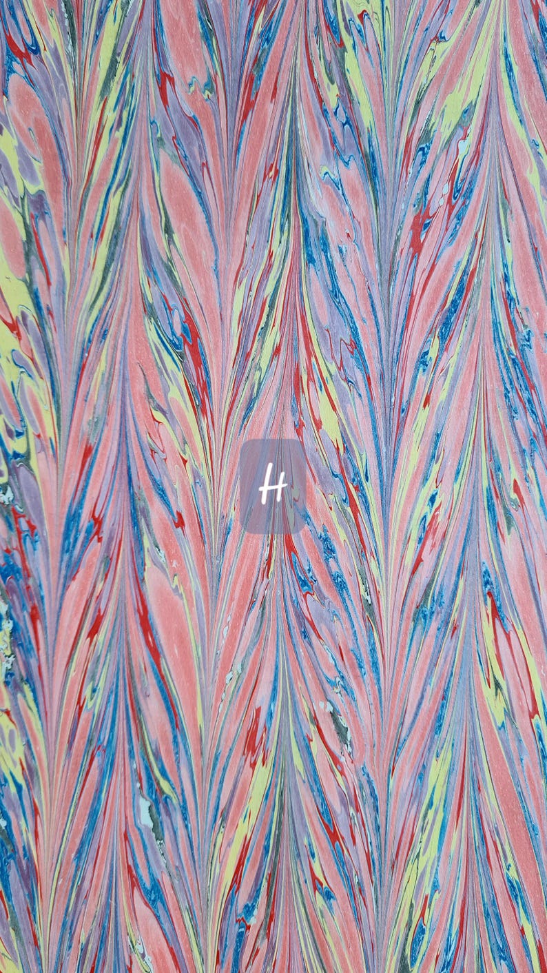 Handmarbled Ebru Art Paper: Red Spot Design, Bookbinding Endpaper ...