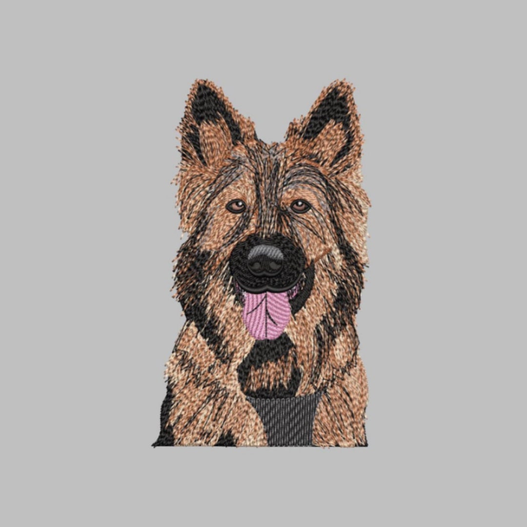 German Shepherd Embroidery Design, Embroidered Design of German Shepard ...