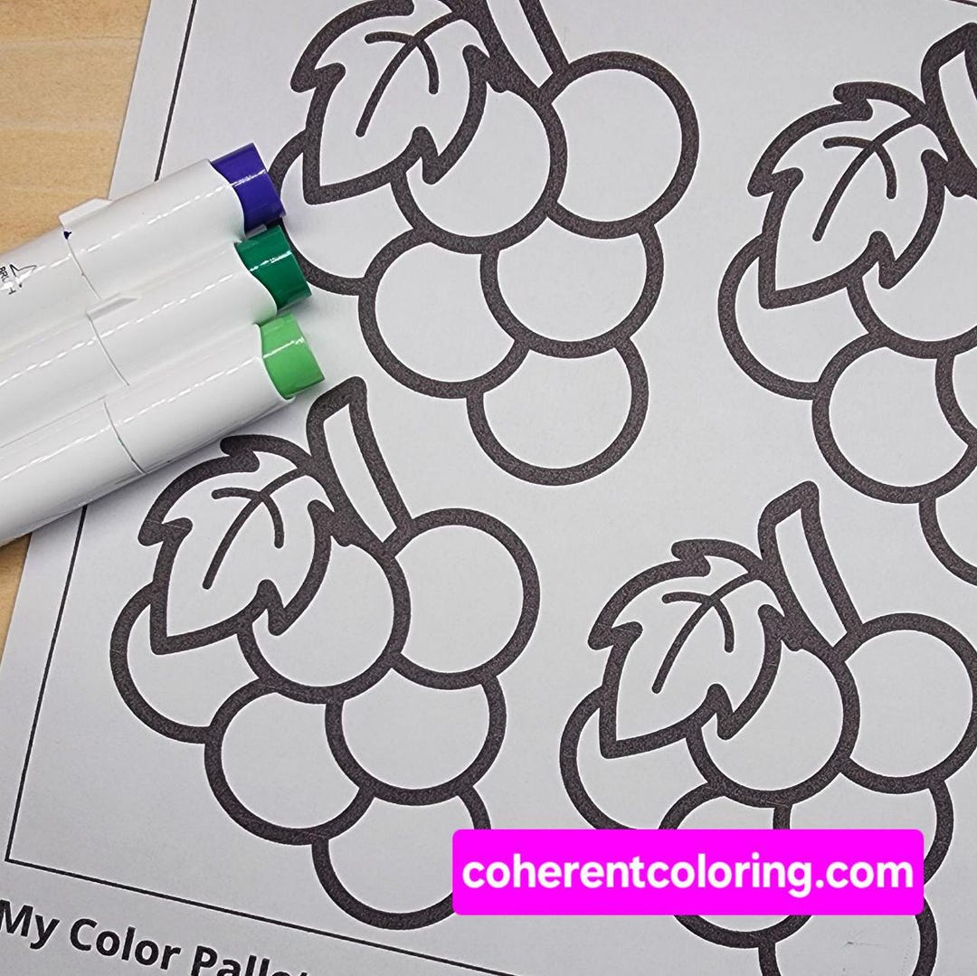 Grapes Coloring Page / Includes Color Pallette Section/ Printable ...