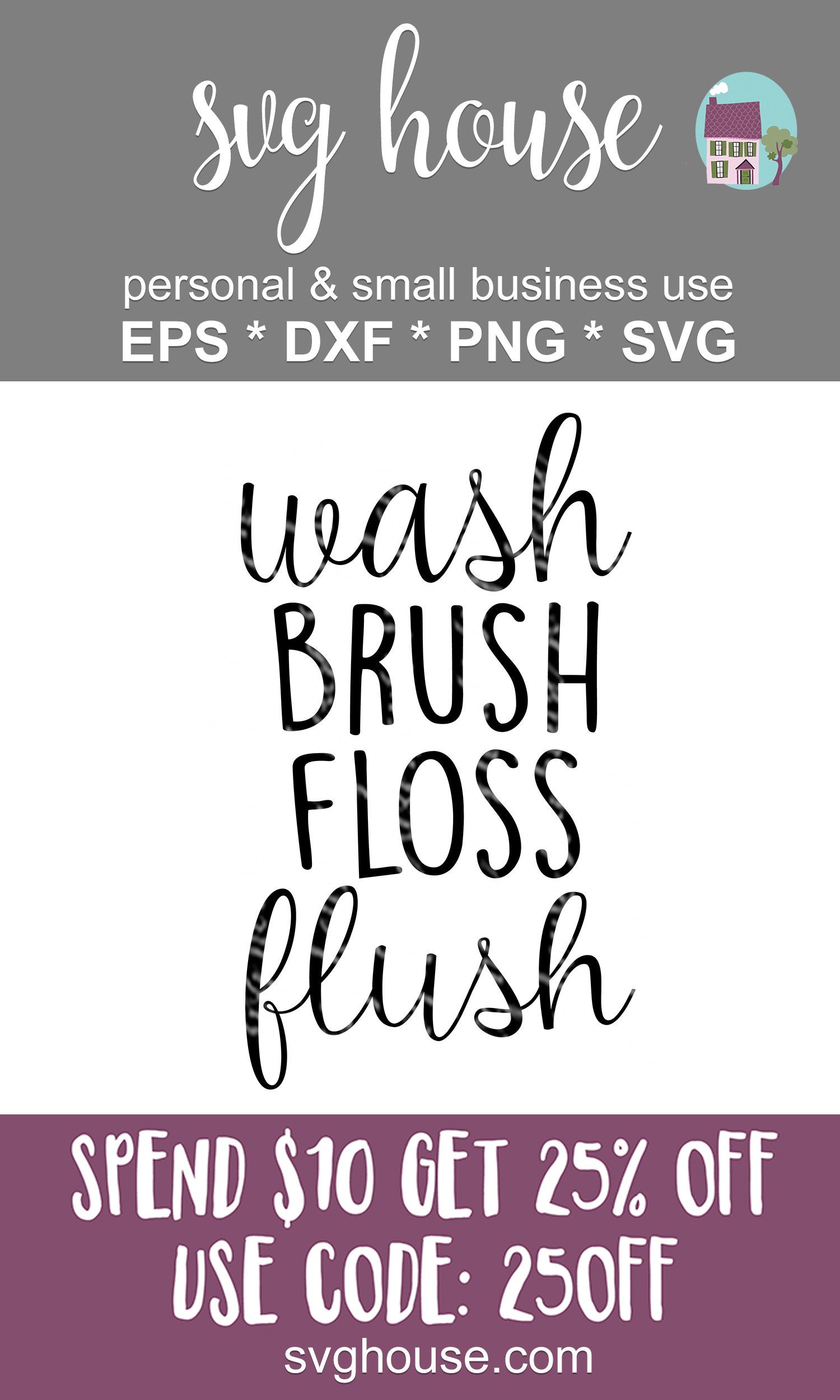 Wash Brush Floss Flush SVG Cut File Bathroom Vector Image for - Etsy