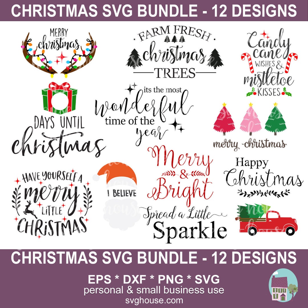 Christmas SVG Bundle Holiday Cut Files for Silhouette and Cricut - 12 ...