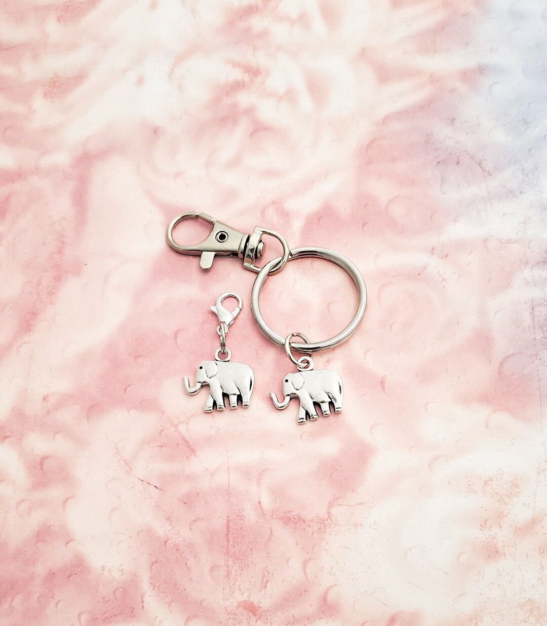 Silver Elephant Key Ring or Zipper Pull, Optional Personalized Initial ...