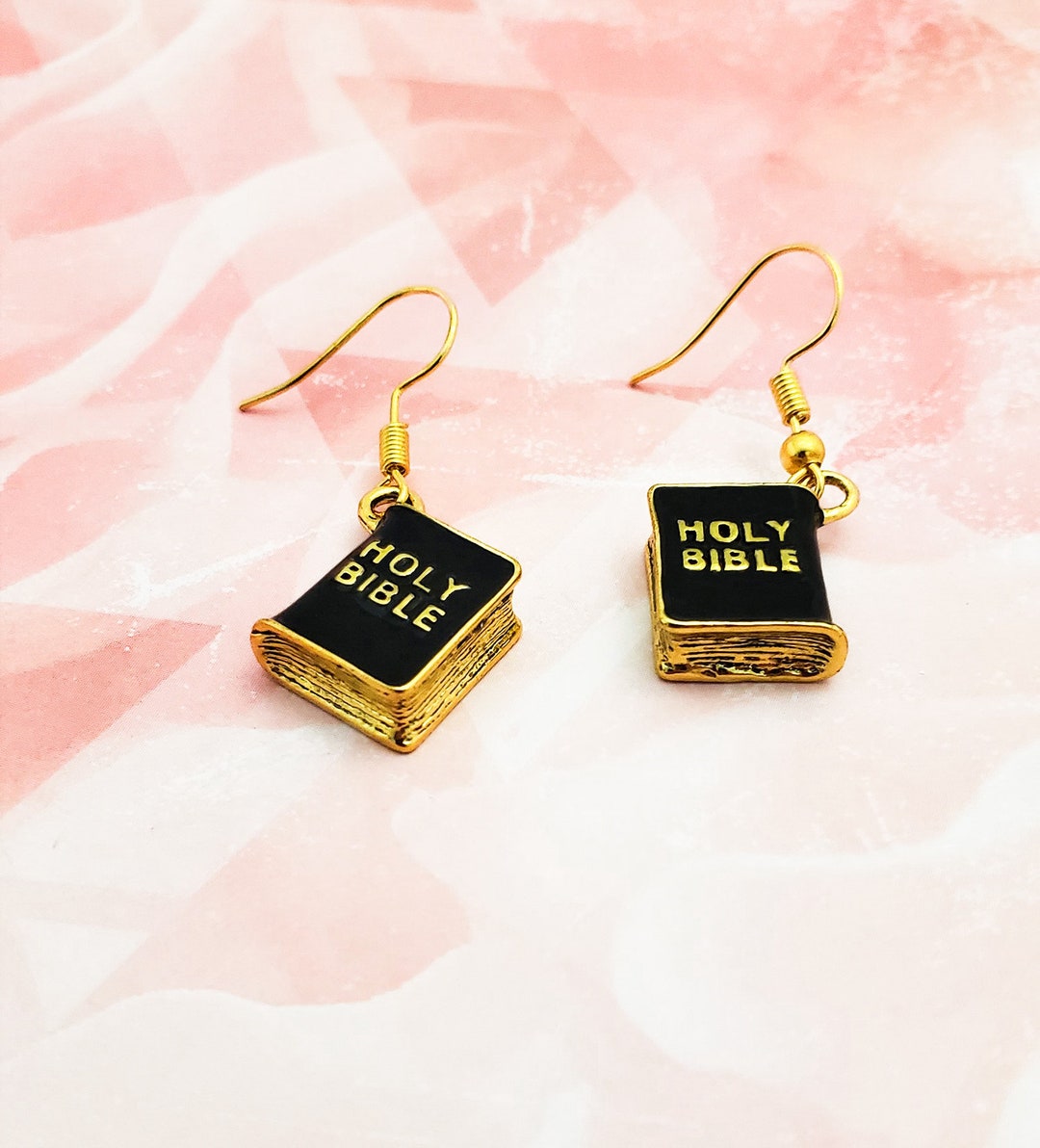 Holy Bible Earrings, Black and Gold Holy Bible Earrings, the Good Book ...